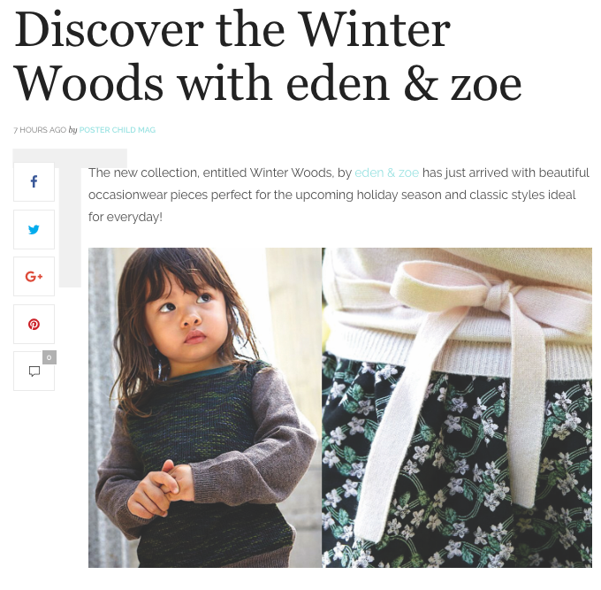 Poster Child Magazine features eden & zoe fall/winter collection for kids